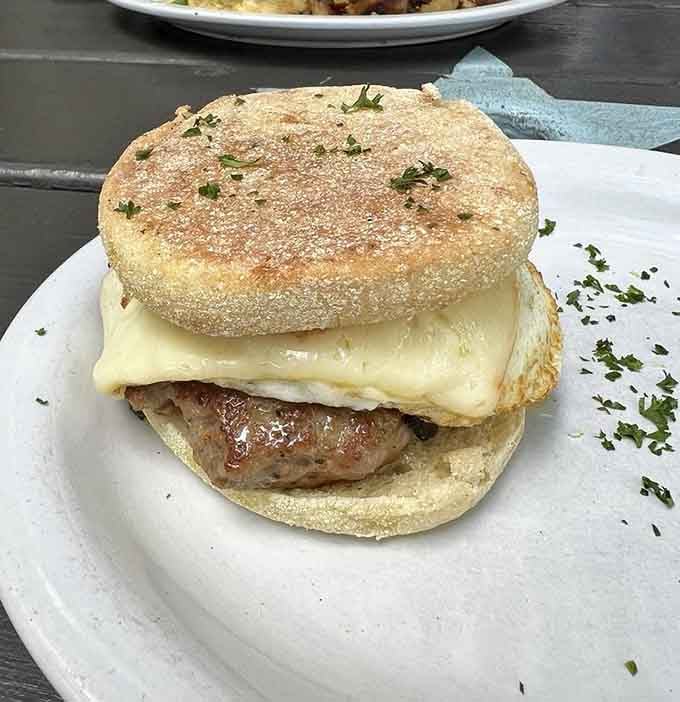 That breakfast sandwich stacked high on an English muffin. Simple perfection between two toasted halves.