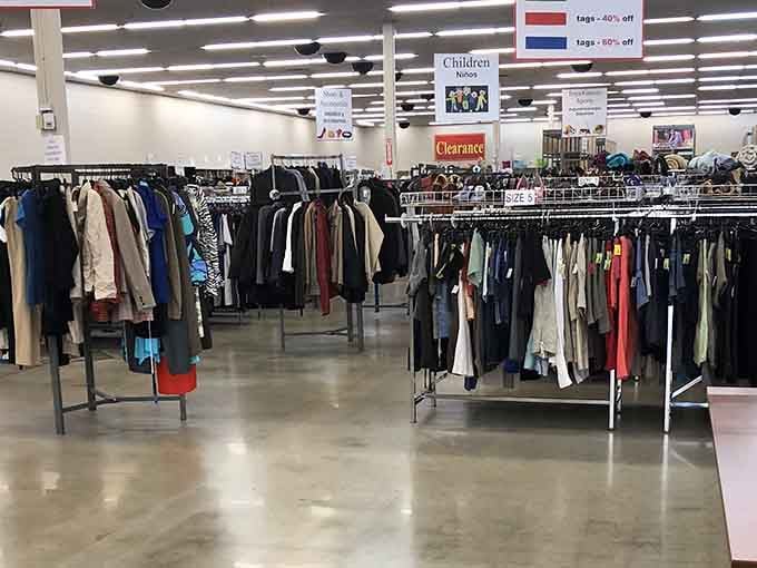 The clothing section: where fashion meets function, and yesterday's trends await their inevitable comeback at prices that make you smile.
