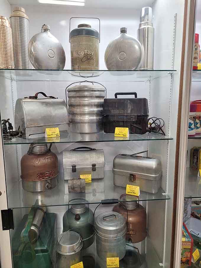 Vintage lunch boxes proving your cafeteria social status depended entirely on which superhero you carried to school.