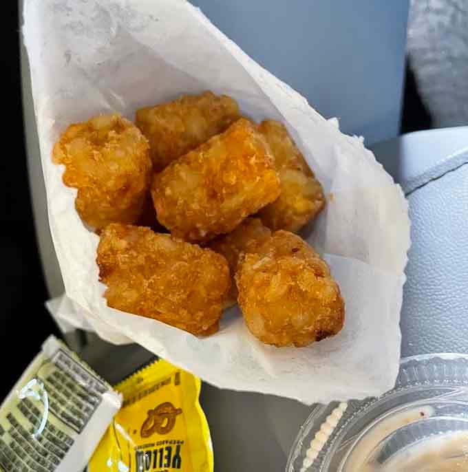 Crispy tater tot perfection in a paper wrapper, these golden nuggets are dangerously addictive little potato clouds.