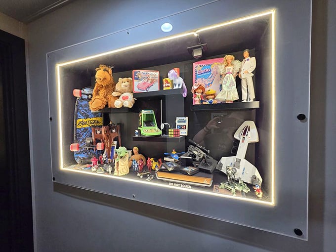 Vintage toys displayed behind glass transport you straight back to Saturday mornings in your pajamas.