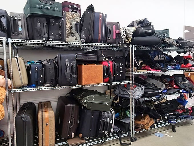 Luggage stacks high, ready to carry your belongings on adventures without the retail price tag attached.