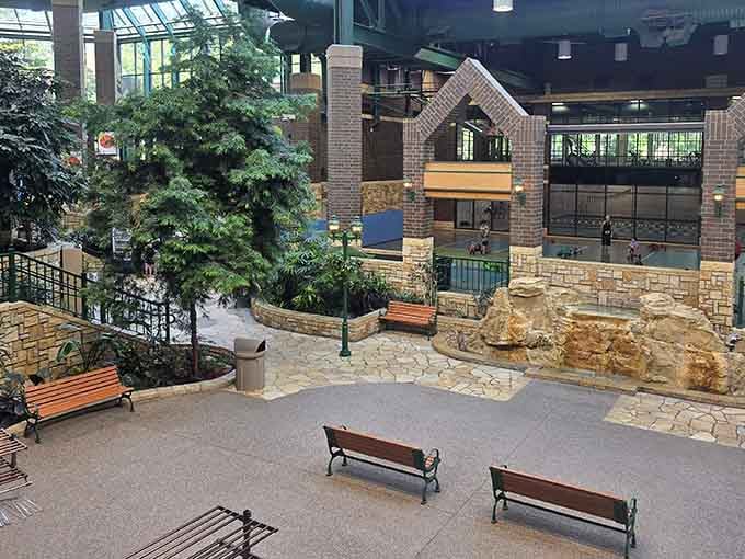 Park benches strategically placed throughout let you rest your weary bones while maintaining visual contact with your tiny tornadoes.