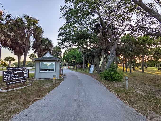 The entrance to your coastal escape, where reasonable admission gets you access to something genuinely special and unspoiled.