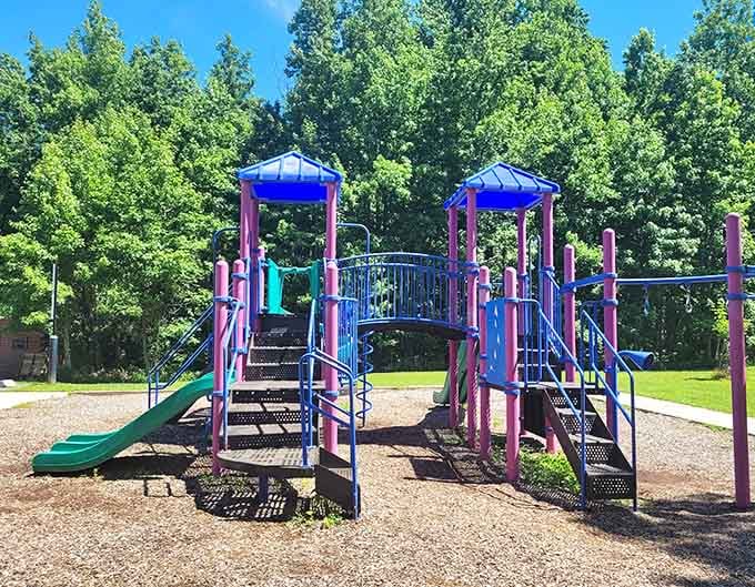 Playgrounds keep little ones entertained while parents enjoy that rare commodity called peaceful sitting time.
