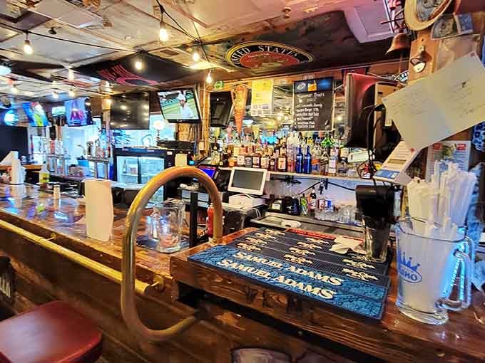 The bar area gleams with possibilities, ready to mix up whatever helps you celebrate another day at the lake.