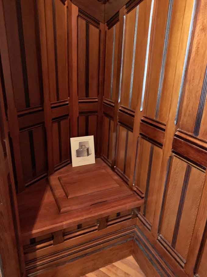 Even the bathroom showcases woodwork that took longer to carve than most people spend decorating their entire homes these days.