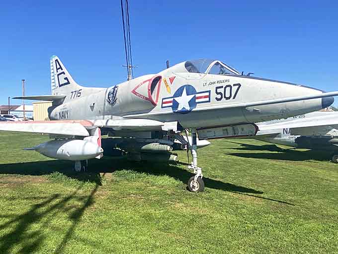 This Navy Skyhawk attack jet once launched from aircraft carriers, now it launches imaginations from Texas grass.