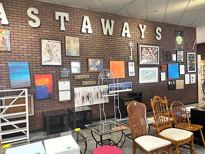 The art wall showcases everything from amateur paintings to professional prints. That perfect conversation piece for your hallway is waiting here.