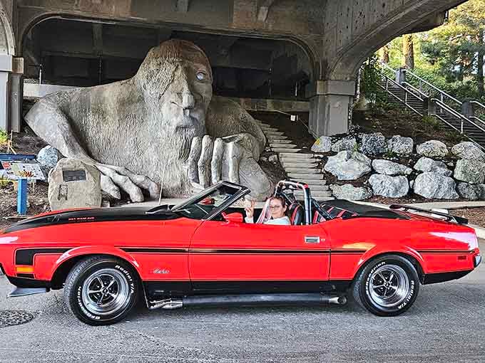 Classic cars and concrete trolls: a pairing nobody knew they needed until right now.