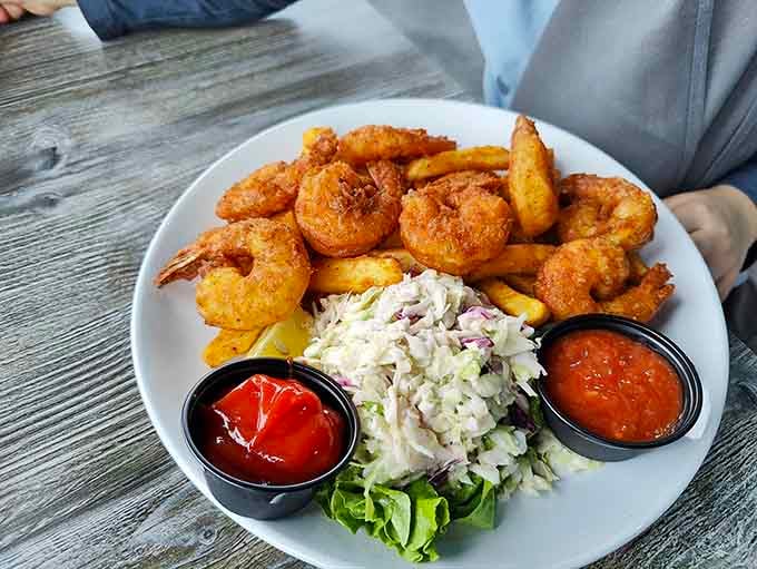 Fried shrimp that achieve the impossible trifecta: crispy coating, tender interior, and zero greasiness&mdash;the holy grail of seafood frying.