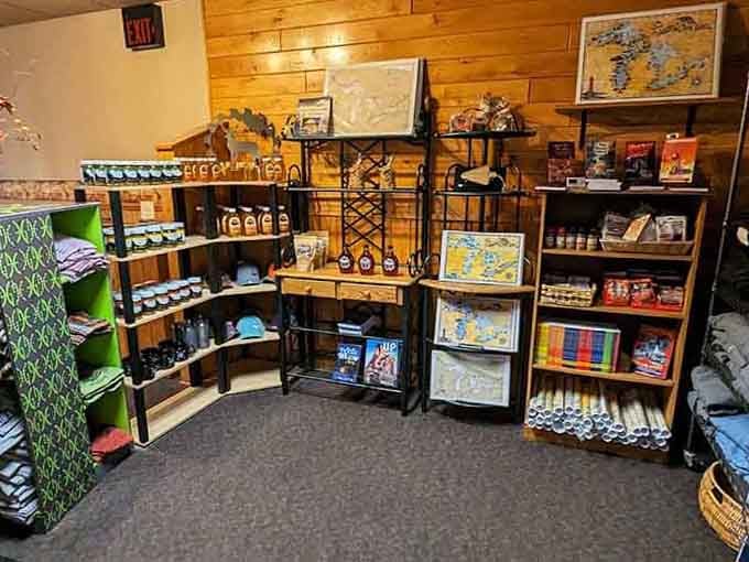 The gift shop corner offers local treasures and souvenirs to remember your delicious Upper Peninsula breakfast adventure.