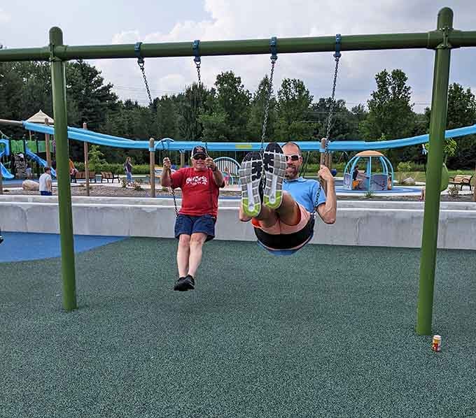 Swings for all ages mean nobody gets left out of the timeless joy of flying through air.