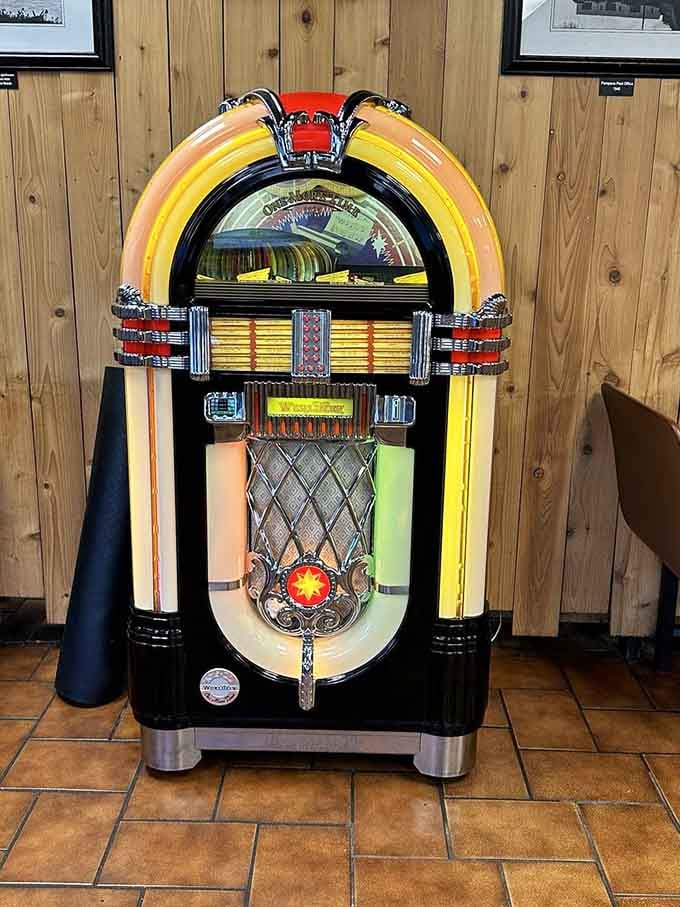 The vintage jukebox stands as a colorful reminder that some pleasures&mdash;like great burgers and classic tunes&mdash;are truly timeless.