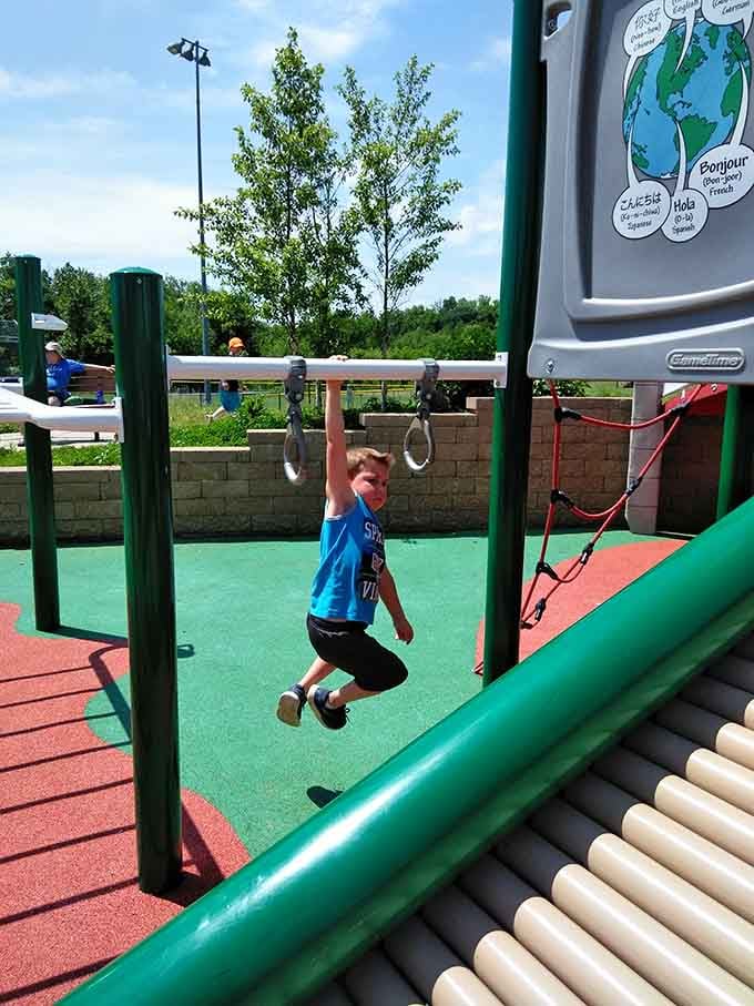 Gymnastic rings challenge young athletes to channel their inner Olympian, one swing at a time through the air.