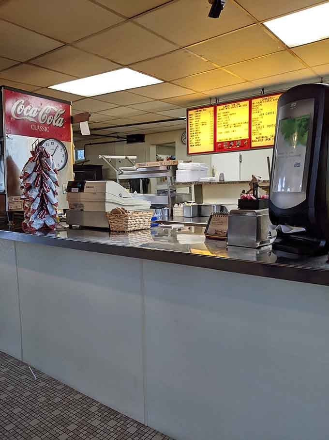 The counter area where magic happens: orders go in, mountains of pasta come out, and everyone leaves happy and stuffed.