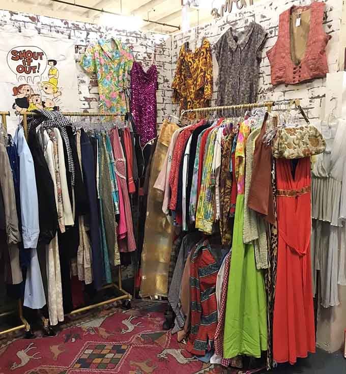 From psychedelic prints to elegant evening wear, this vintage clothing corner offers second chances at fashion statements from decades past.