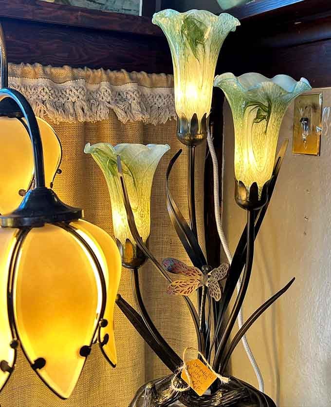 Nature meets craftsmanship in this stunning floral lamp. The dragonfly detail is the jewelry this lighting fixture wears to the party.