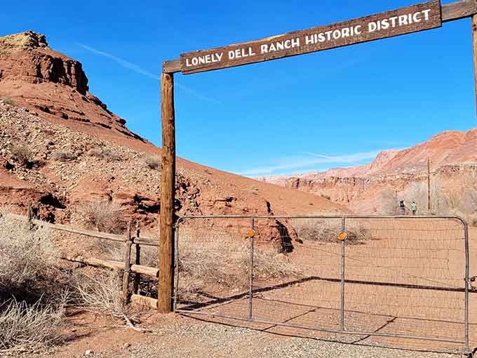 The ranch entrance where modern convenience ends and authentic 1800s living begins, cell service not included or needed.