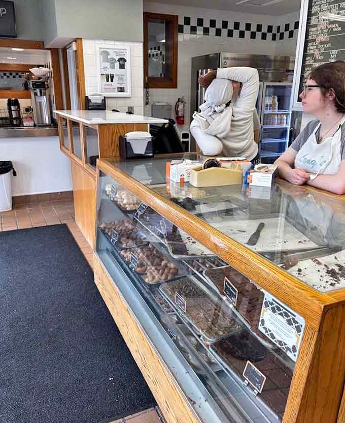 The counter where magic happens and decisions get made, though honestly, ordering a dozen of everything works perfectly fine.