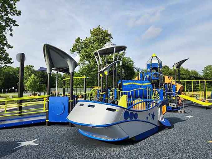 The spaceship-themed equipment turns ordinary playground time into an intergalactic adventure that sparks endless imaginative play scenarios.
