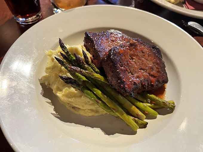 Meatloaf that would make your grandmother both jealous and proud, paired with asparagus that actually tastes like something wonderful.