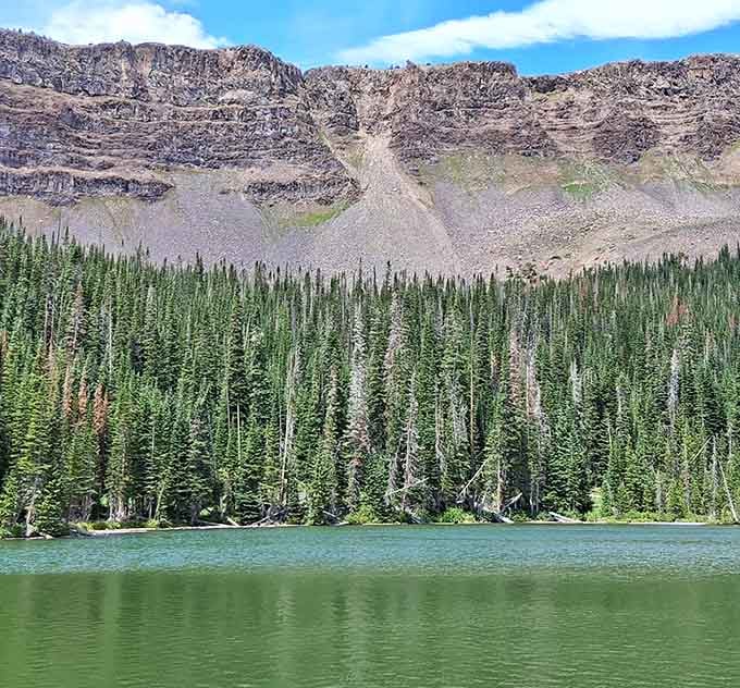 Medicine Bow National Forest's pristine alpine lake mirrors mountain majesty. Nature showing off? Perhaps, but we're not complaining one bit.