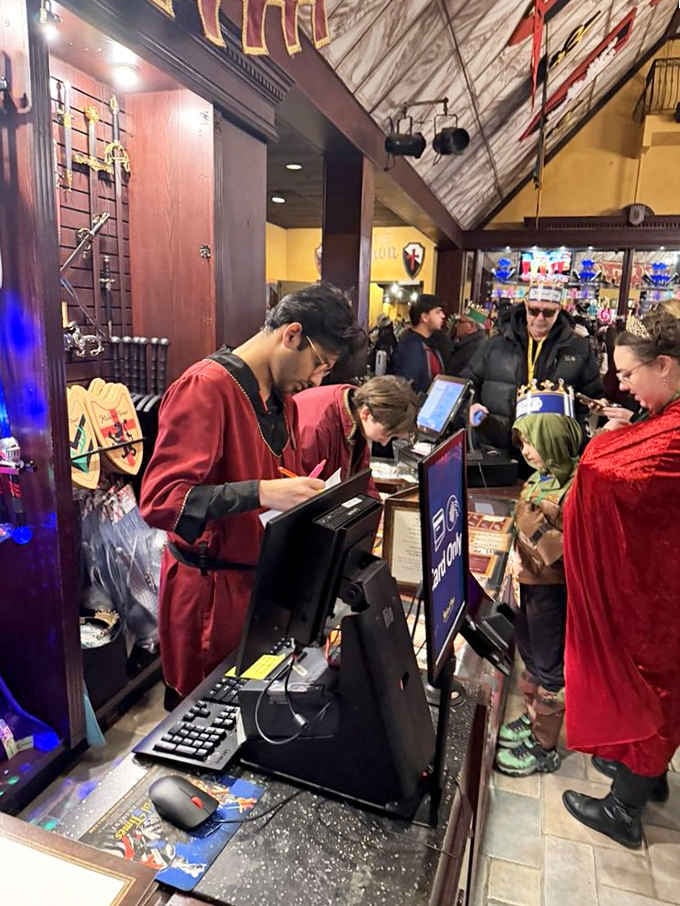 Staff in period costume check you in, because even time travelers need their reservations confirmed properly.