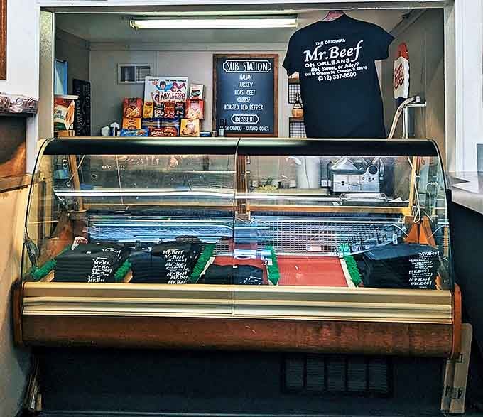 The display case showcases more than merchandise&mdash;it's selling membership in a club that celebrates Chicago's most beloved sandwich tradition.