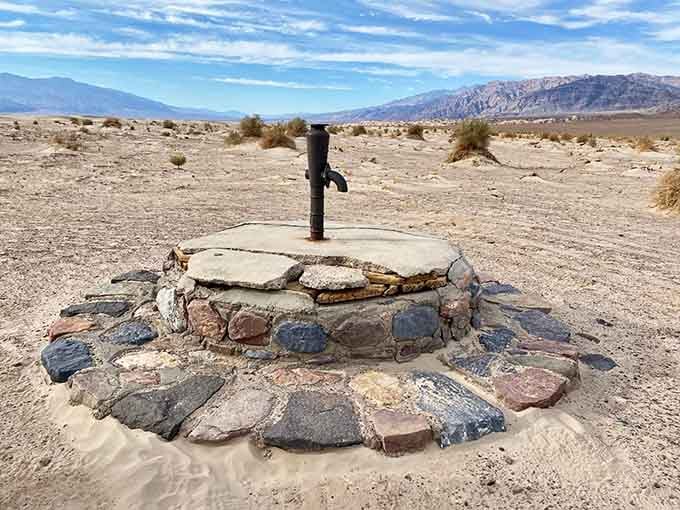 The original Stovepipe Well stands as a humble monument to the pioneers who crossed this unforgiving landscape seeking fortune.
