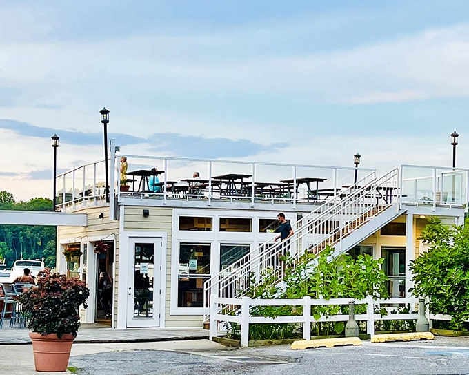 The Tiki Bar upstairs offers elevated views and elevated spirits for your waterfront dining pleasure today.