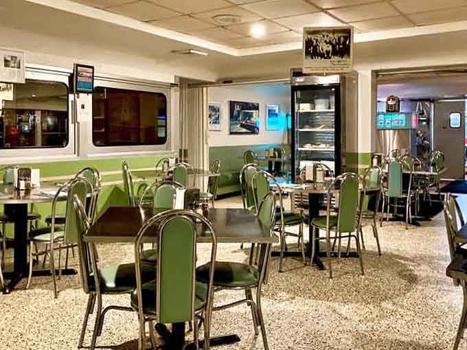Mint green chairs and terrazzo floors create that authentic diner vibe you can't fake or replicate anywhere else.