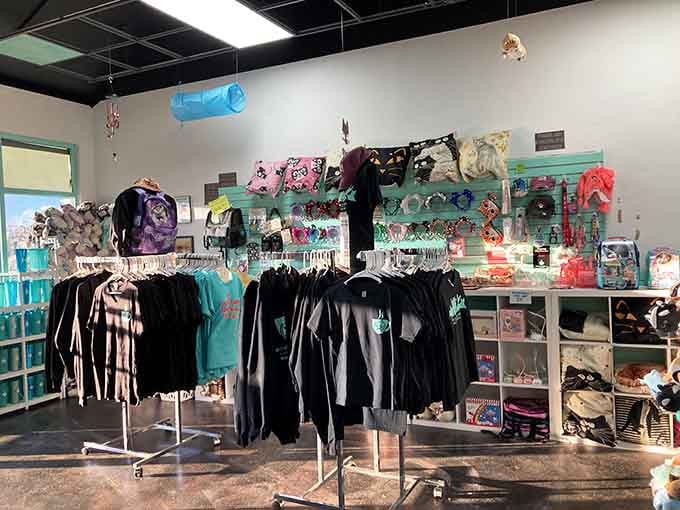 Apparel and accessories line the walls, letting you wear your cat enthusiasm literally on your sleeve for the world to see.