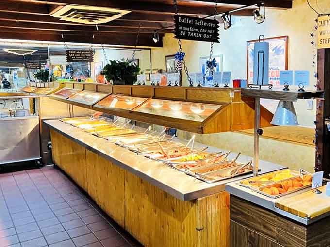 This buffet stretches like a delicious horizon, promising adventure with every steam tray you encounter.