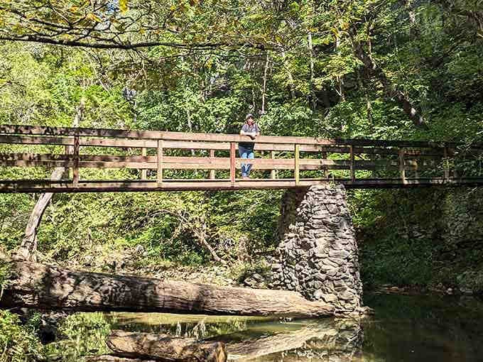 This footbridge over Cedar Creek lets you walk through the gorge like you're exploring another world entirely.