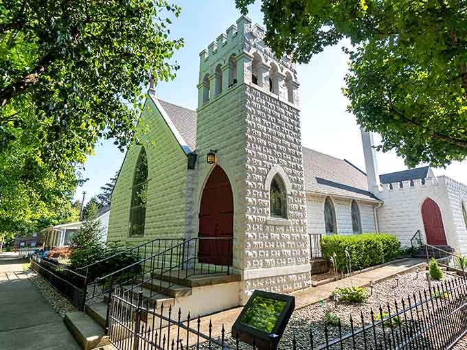 St. Stephen's Episcopal Church stands white and Gothic, its tower reaching skyward like a prayer in brick.