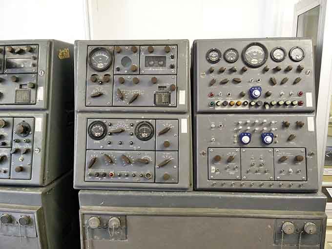 Vintage control panels with analog dials and switches, when "computing power" meant actual physical knobs and serious concentration.