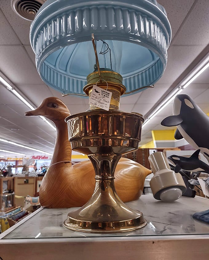 This isn't just a vintage lamp&mdash;it's a time machine with a duck companion, ready to transport your home decor back to an era when craftsmanship mattered.