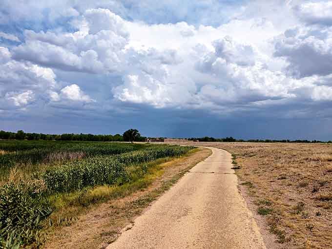The interpretive trail winds through prairie landscape that looks remarkably similar to what Santa Fe Trail travelers would have seen approaching the fort.