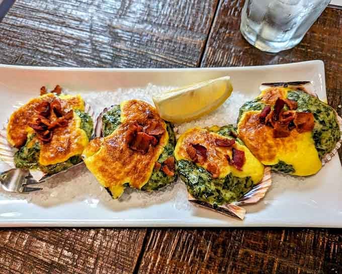 Scallops Rockefeller arrives looking fancy enough for a special occasion but approachable enough for a Tuesday night.