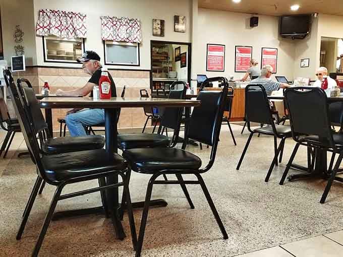 Warm lighting and comfortable seating create the perfect backdrop for marathon eating sessions and good conversation.