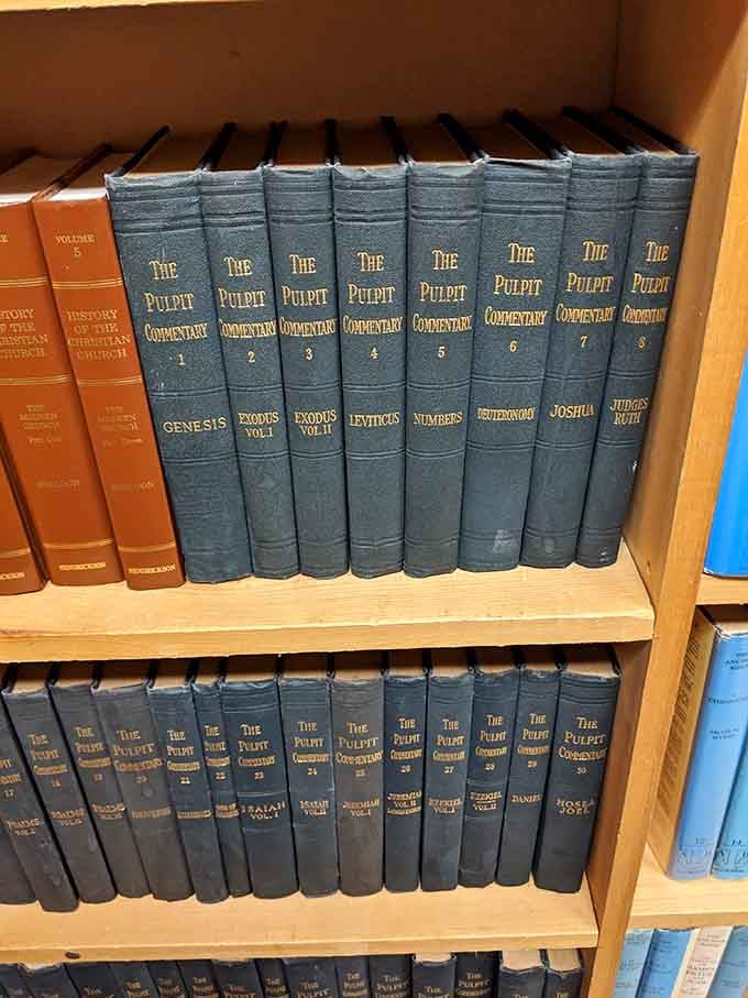 Religious commentary sets so complete they'd make a seminary library jealous of this humble bookstore's collection.