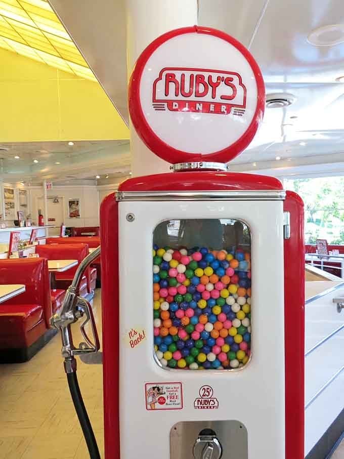 A vintage gumball machine adds authentic charm, reminding you when a quarter actually bought something worthwhile.