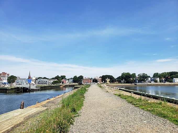 Derby Wharf stretches into the harbor like a wooden finger pointing toward Salem's prosperous seafaring past and present.