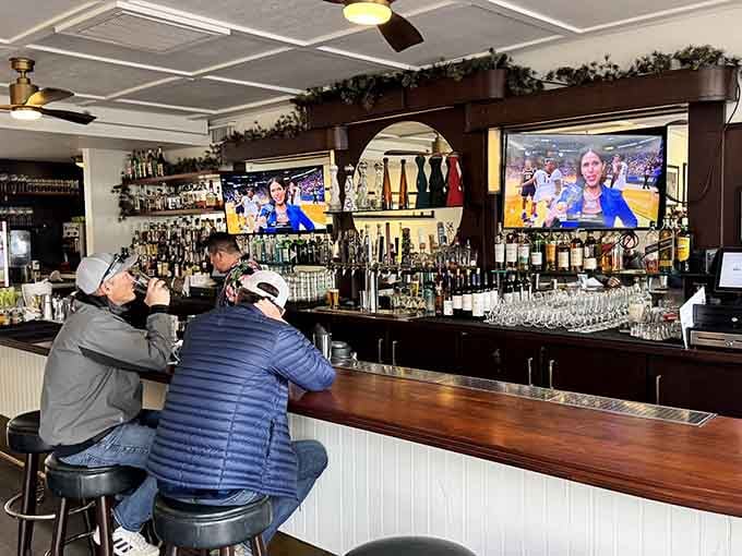 The well-stocked bar area invites you to settle in with a cold one while catching the game on TV overhead.