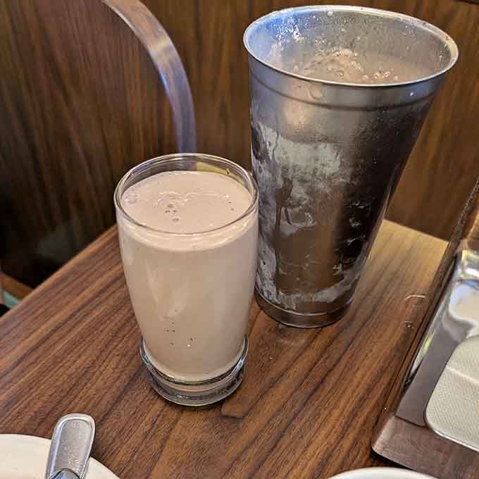 That metal mixing cup means you're getting every last drop of thick, creamy milkshake you paid for honestly.