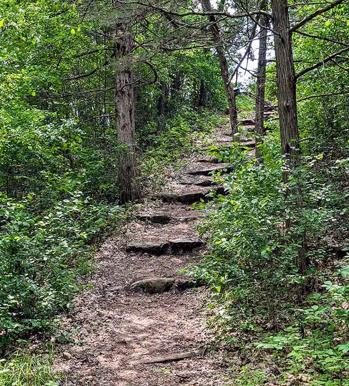 Stone steps carved into the hillside, making the climb to Mount Tom's summit slightly less likely to require paramedics.