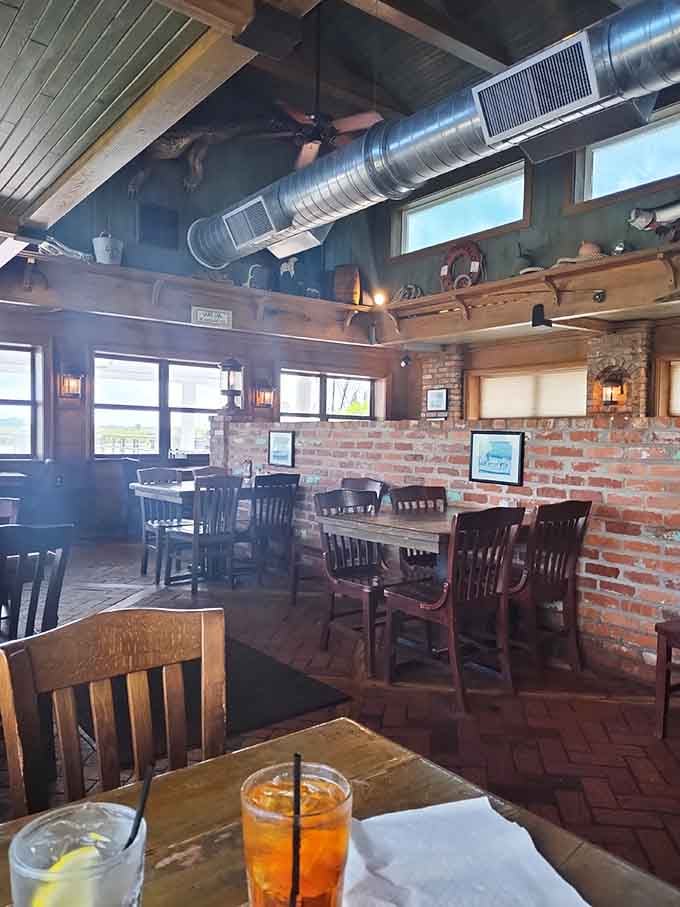 The dining room feels like someone's really cool lake house, minus the awkward family photos on the walls.
