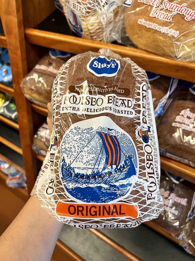 The iconic Poulsbo bread in its distinctive packaging, ready to transform your sandwiches and toast into something genuinely special.
