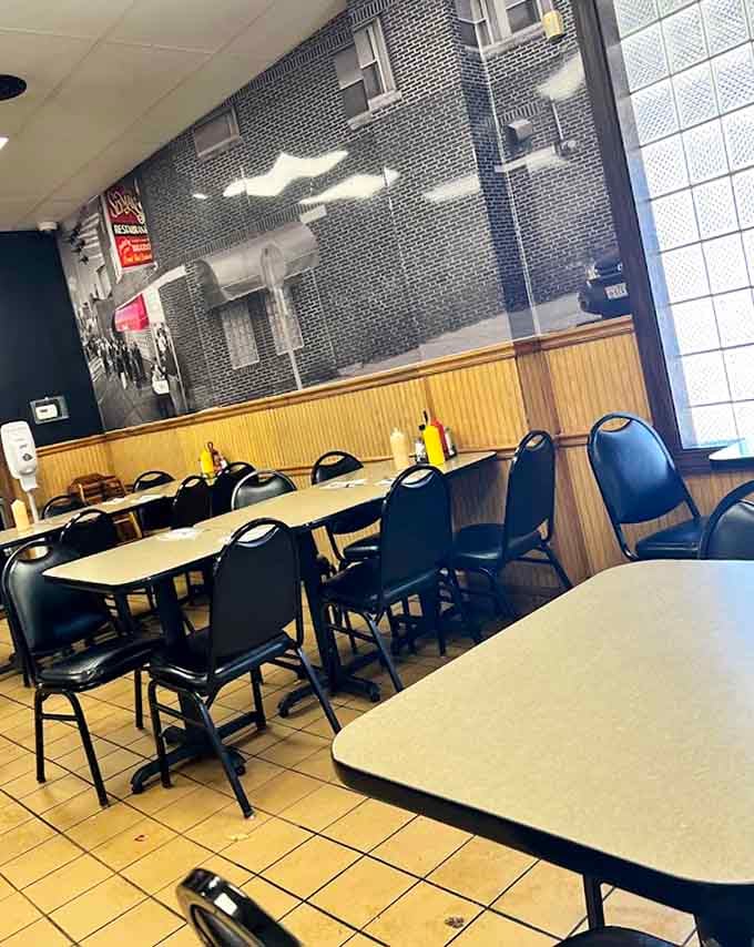 Simple tables, tile floors, and vintage photos create the perfect backdrop for Cleveland's most legendary sandwiches.